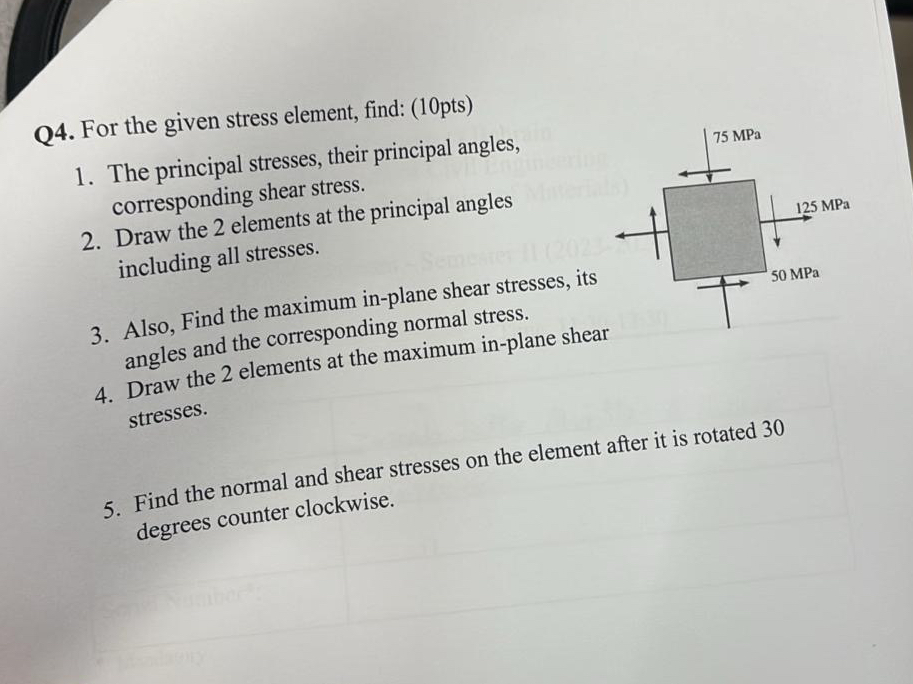 Solved Q4. ﻿For the given stress element, find: (10pts)The | Chegg.com