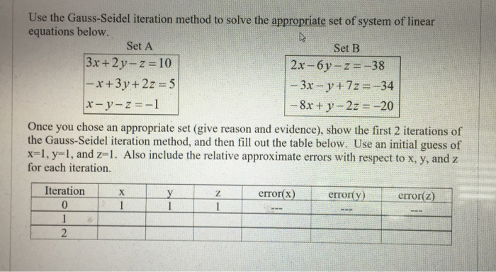 Solved Use the Gauss-Seidel iteration method to solve the | Chegg.com