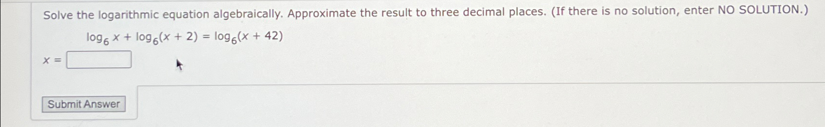 Solved Solve the logarithmic equation algebraically. | Chegg.com