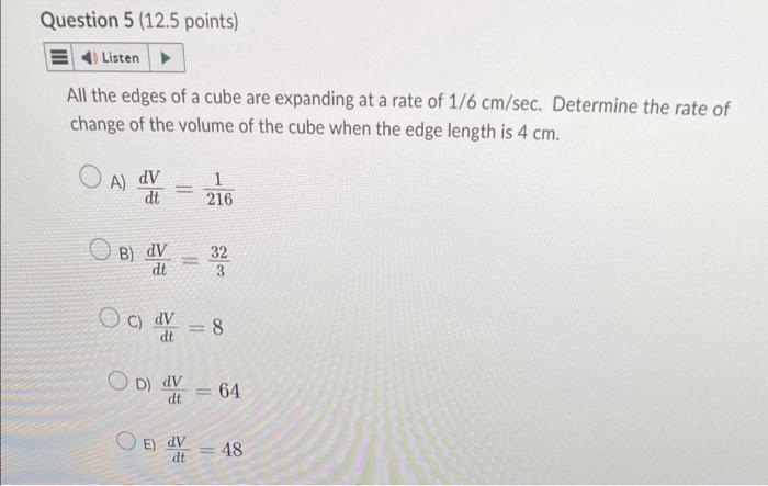 Solved All the edges of a cube are expanding at a rate of | Chegg.com