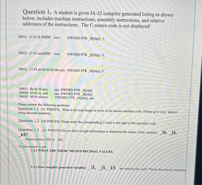 Solved Question 1. A student is given IA-32 compiler | Chegg.com