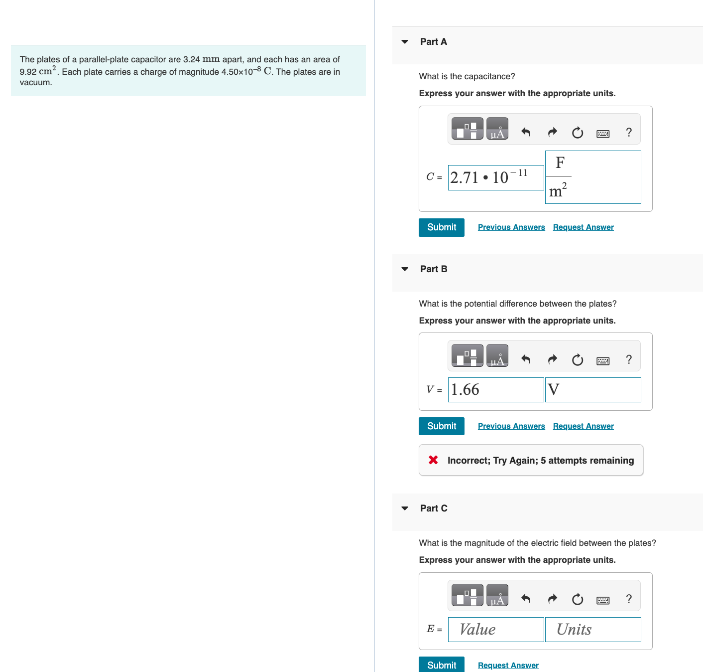 Solved ln (Figure 1), ﻿each capacitor has C= 5.00 \mu F ﻿and | Chegg.com