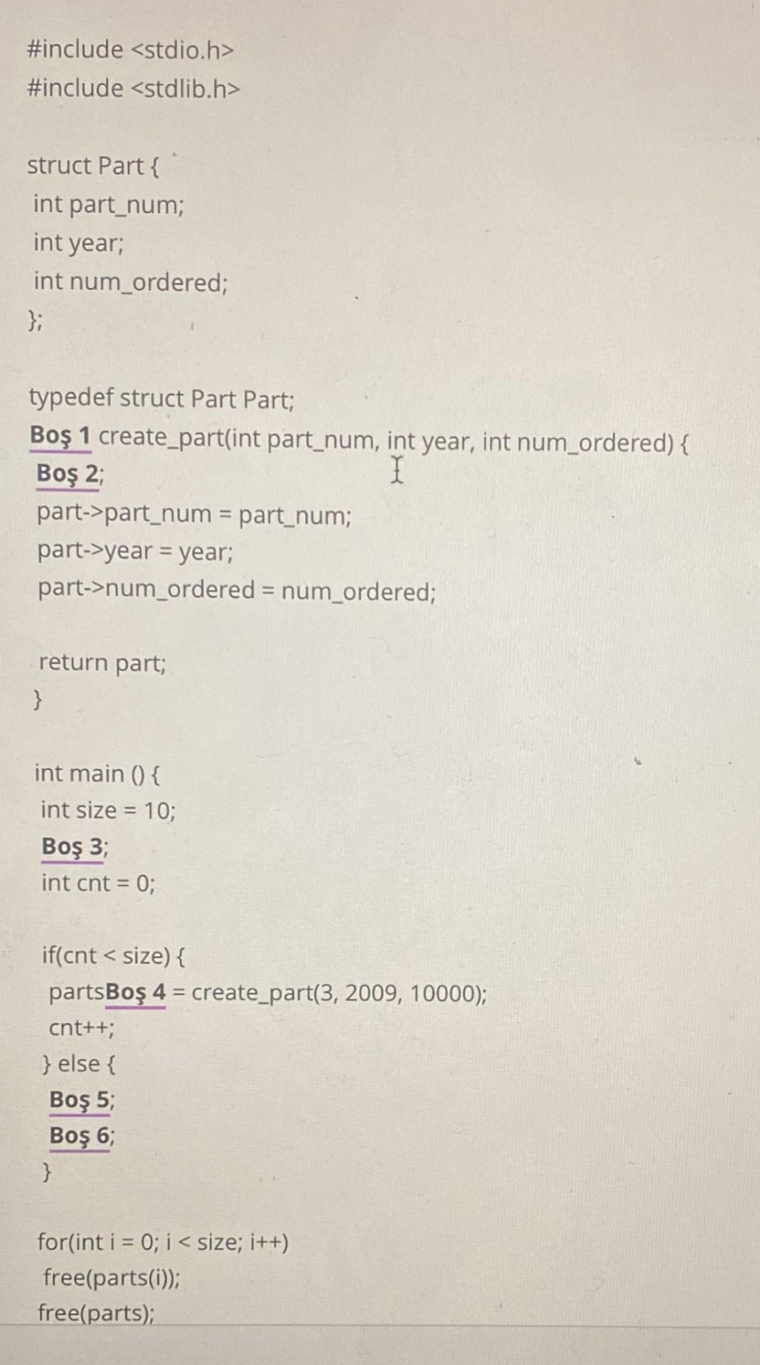 Solved #include #include struct Part{ int part num; int | Chegg.com