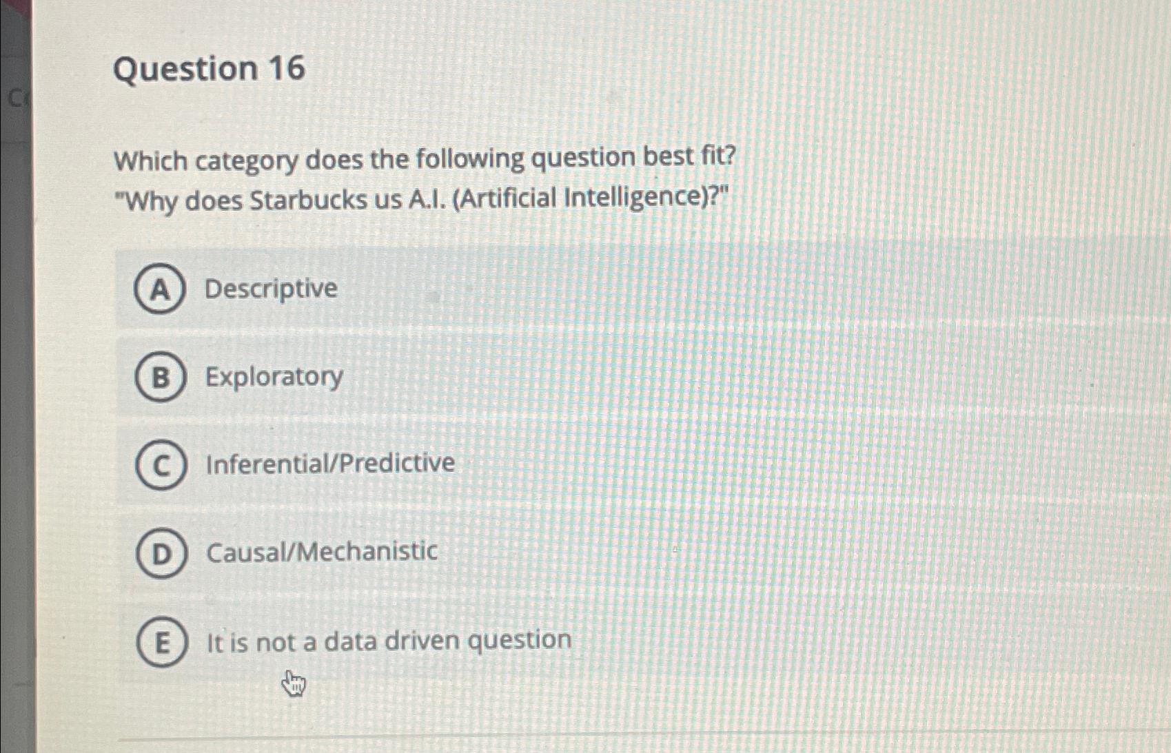 Solved Question 16Which category does the following question | Chegg.com