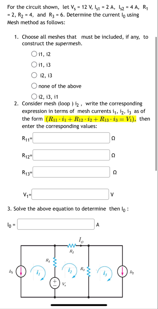 Solved For the circuit shown, let | Chegg.com