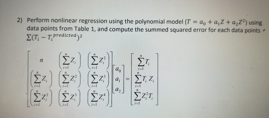 Solved 2) Perform nonlinear regression using the polynomial | Chegg.com