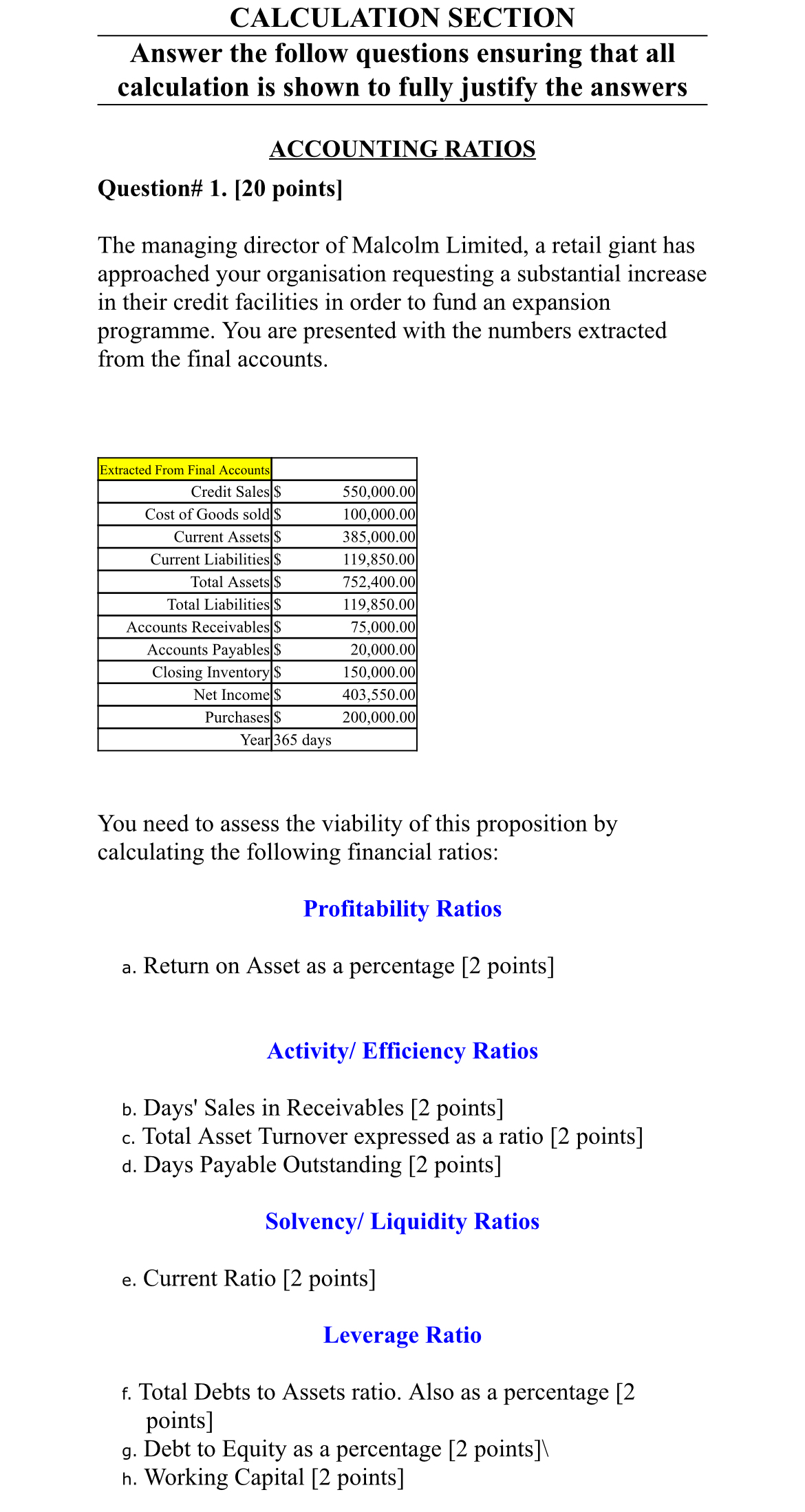Solved CALCULATION SECTIONAnswer the follow questions | Chegg.com