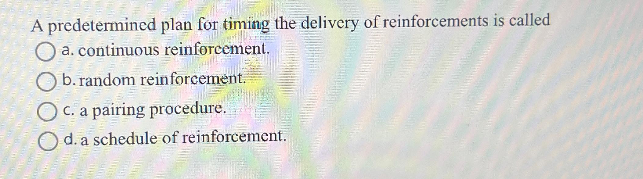 Solved A predetermined plan for timing the delivery of | Chegg.com
