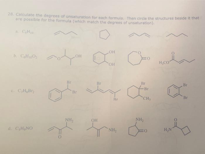 Solved 28. Calculate the degrees of unsaturation for each | Chegg.com