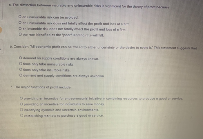 Solved . The distinction between insurable and uninsurable | Chegg.com