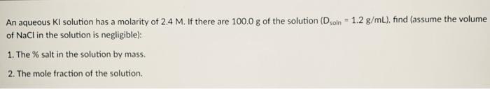 Solved Molality and Mole Fraction In Chapter 3 we introduced | Chegg.com