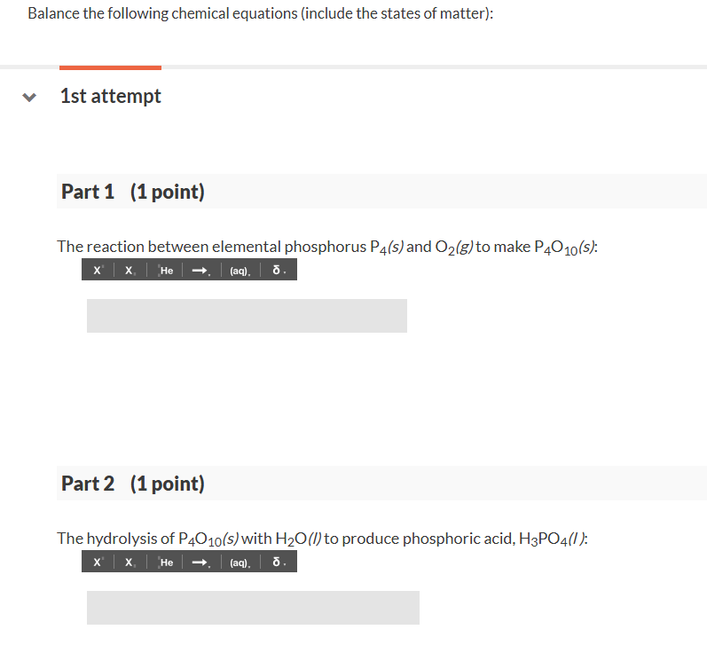 Solved Part 1 (1 ﻿point)The reaction between elemental | Chegg.com