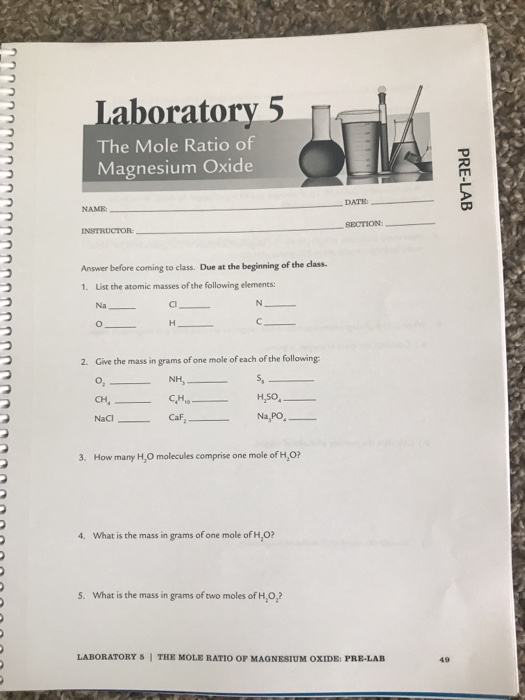 Solved Laboratory 5 The Mole Ratio of Magnesium Oxide | Chegg.com