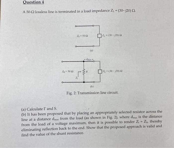 Solved A 50−Ω lossless line is terminated in a load | Chegg.com