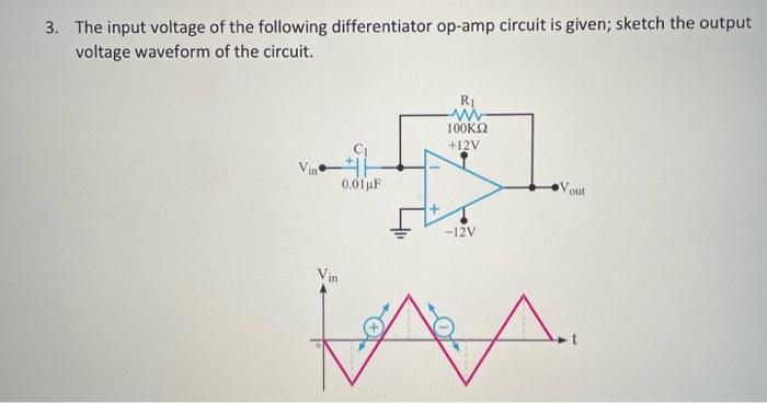 Solved 3. The input voltage of the following differentiator | Chegg.com