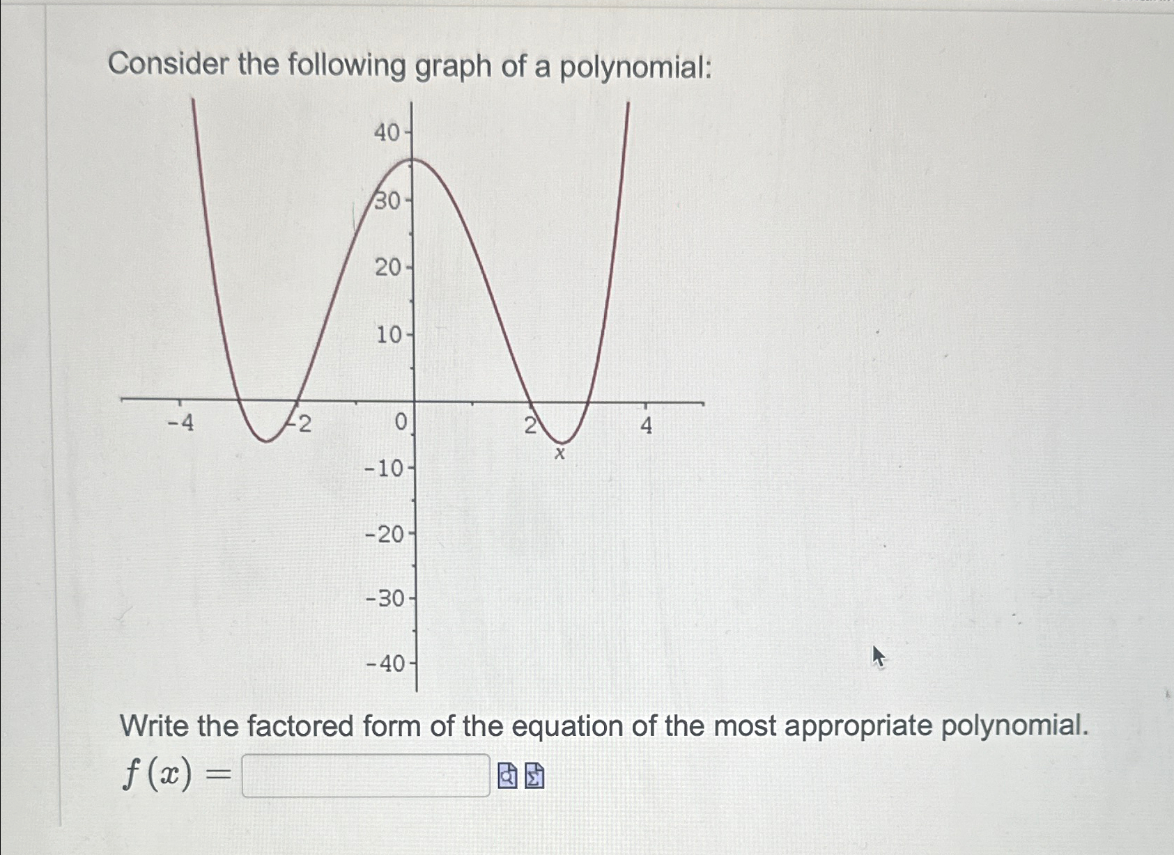 Solved Consider the following graph of a polynomial:Write | Chegg.com Solved Consider the following graph of a polynomial:Write | Chegg.com