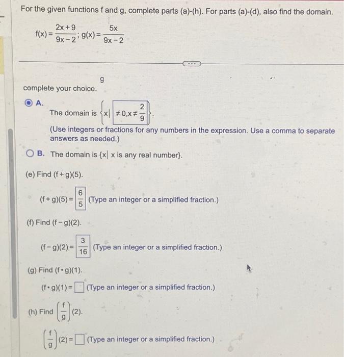 For the given functions f and g, complete parts | Chegg.com