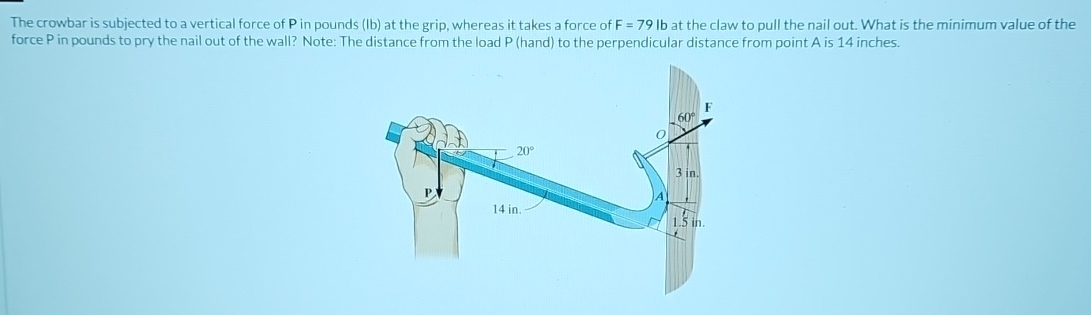 Solved The crowbar is subjected to a vertical force of P ﻿in | Chegg.com