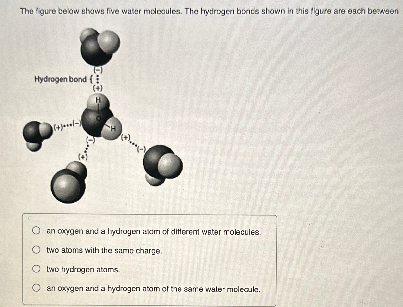 Solved The figure below shows five water molecules. The | Chegg.com