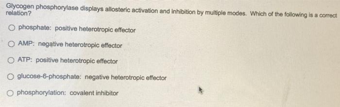 Solved Glycogen phosphorylase displays allosteric activation | Chegg.com