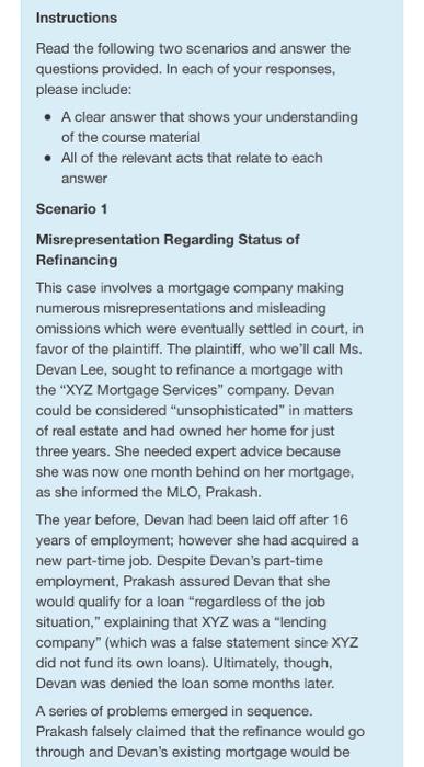 Solved Instructions Read the following two scenarios and | Chegg.com