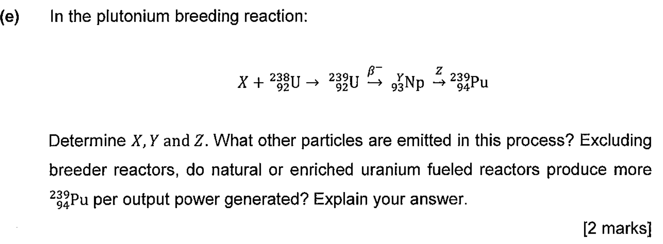 Solved (e) ﻿In the plutonium breeding | Chegg.com