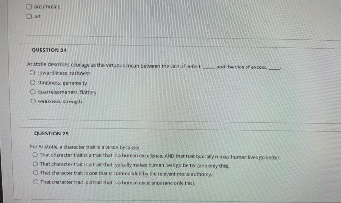 Solved accumulate act QUESTION 24 and the vice of excess | Chegg.com