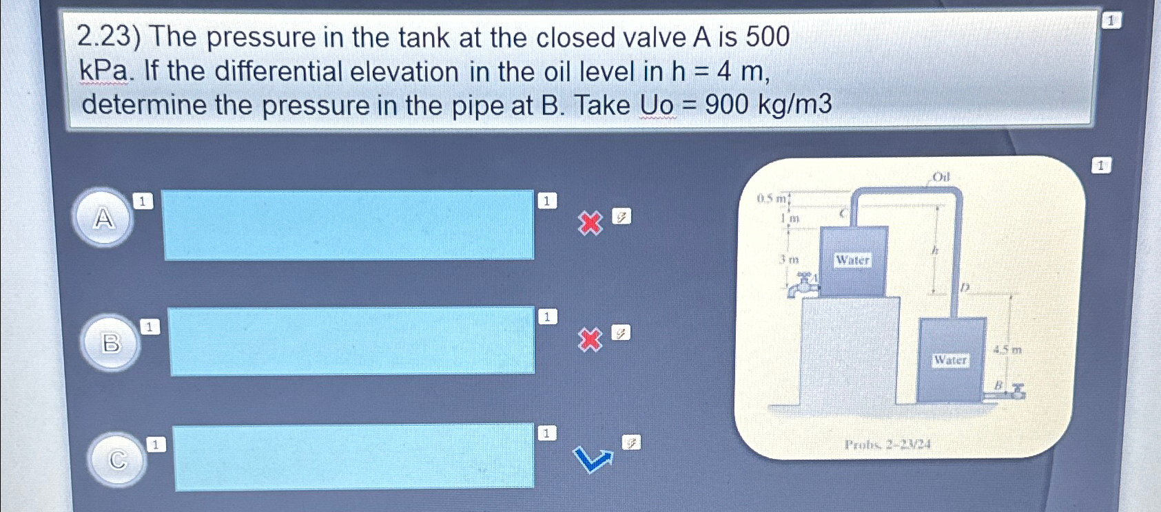 Solved 2.23) ﻿The pressure in the tank at the closed valve A | Chegg.com