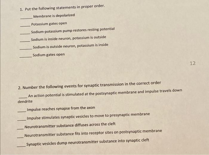 Solved 1. Put the following statements in proper order. | Chegg.com