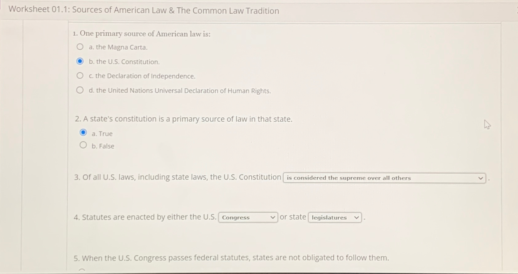 Solved Worksheet 01.1: Sources of American Law & The Common | Chegg.com