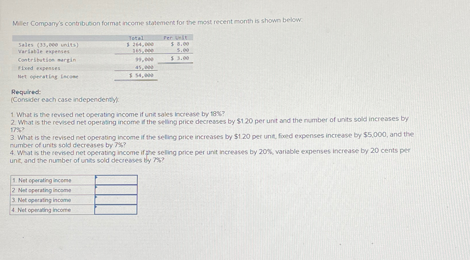 Solved Miller Companys Contribution Format Income Statement