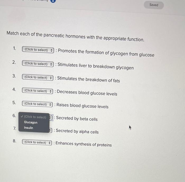 Solved Match each of the pancreatic hormones with the | Chegg.com