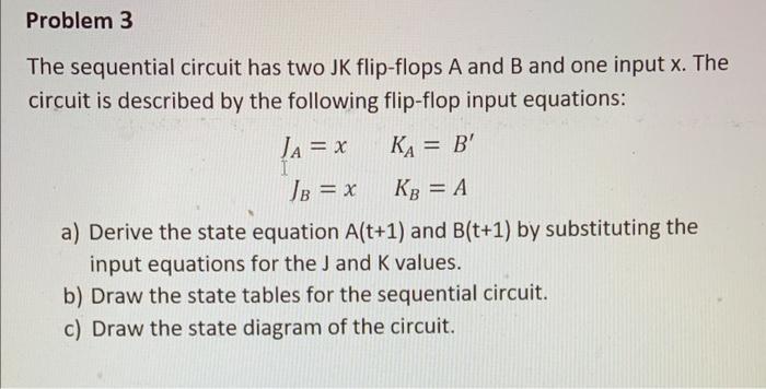 Solved The sequential circuit has two JK flip-flops A and B | Chegg.com