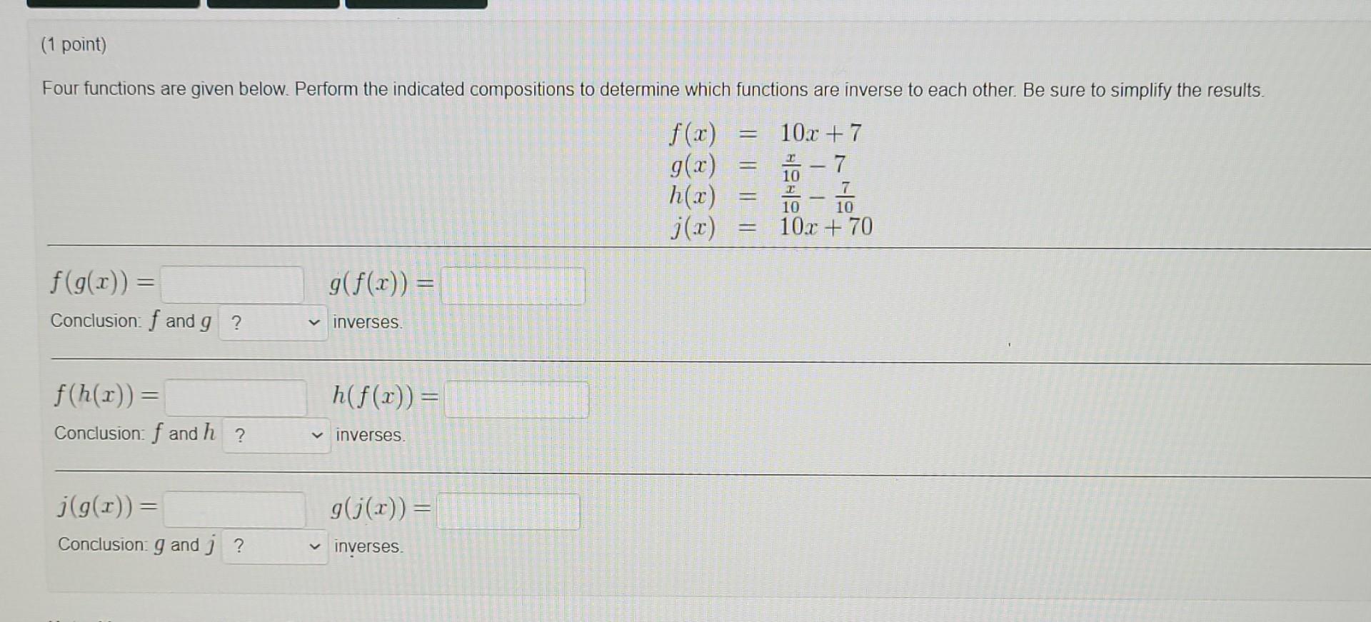 Solved (1 point) Four functions are given below. Perform the | Chegg.com