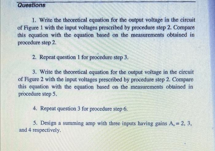 Solved 1. Write the theoretical equation for the output | Chegg.com