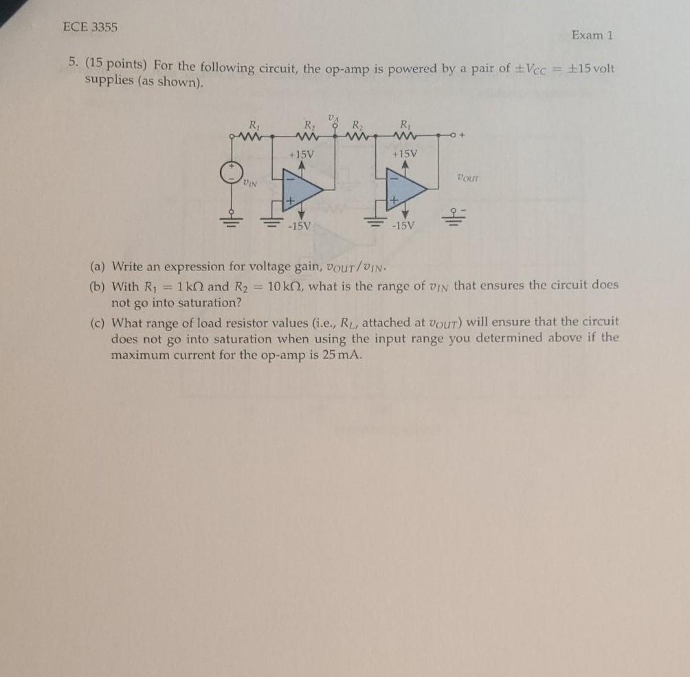Solved ECE 3355 Exam 1 5. (15 points) For the following | Chegg.com