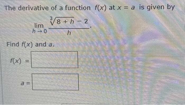 Solved The derivative of a function f(x) at x=a is given by | Chegg.com