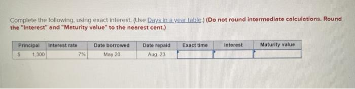 Solved Complete the following using exact interest. (Use | Chegg.com