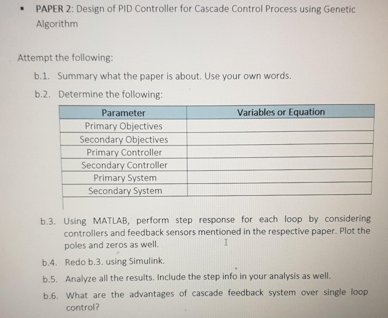 Solved - PAPER 2: Design of PID Controller for Cascade | Chegg.com