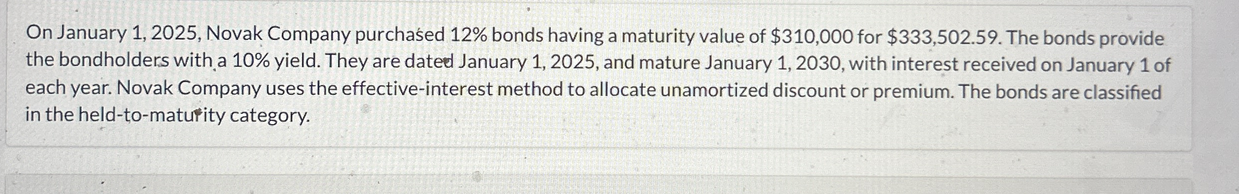 Solved On January 1, 2025, ﻿Novak Company purchased 12% | Chegg.com