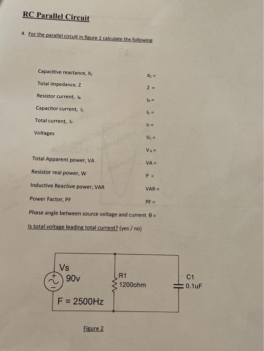 Solved RC Parallel Circuit 4. For the parallel circuit in | Chegg.com
