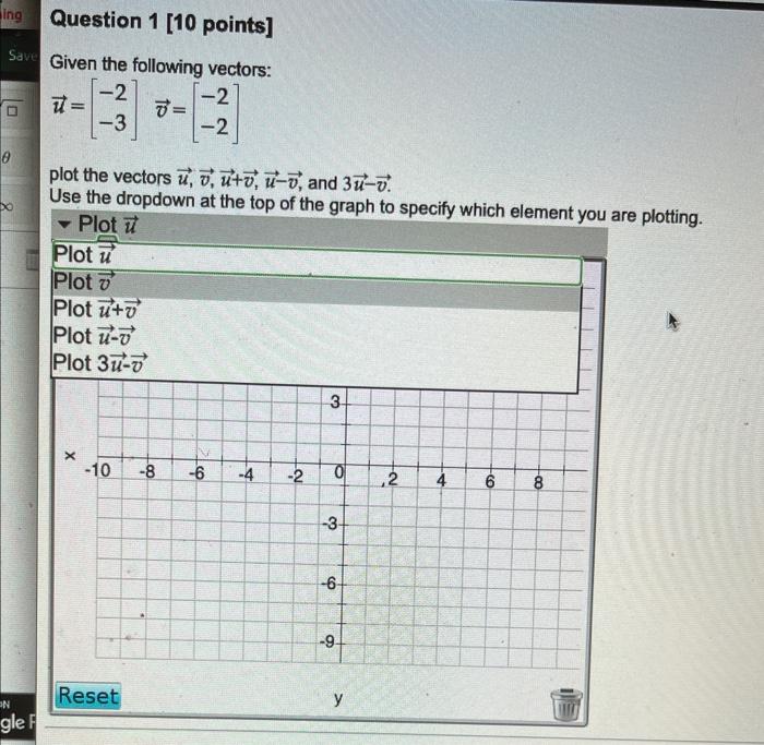 Solved Given the following vectors: u=[−2−3]v=[−2−2] plot | Chegg.com