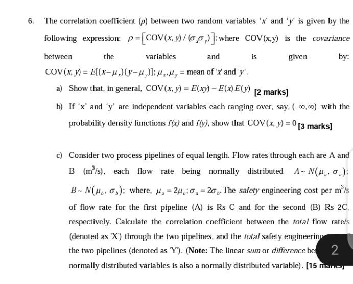 Solved is 6. The correlation coefficient (p) between two | Chegg.com
