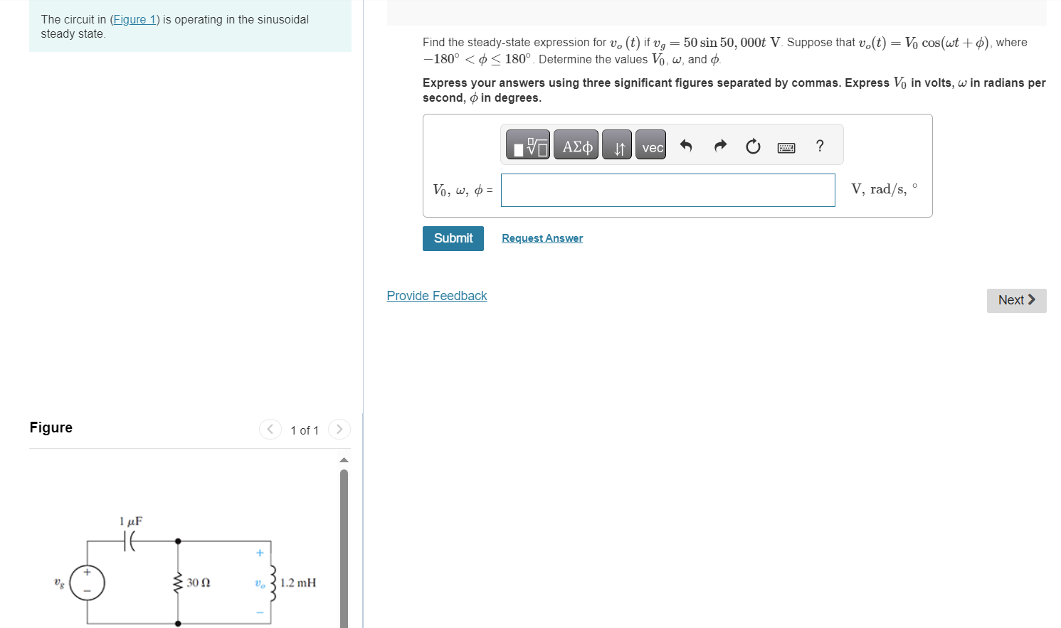 Solved The circuit in (Figure 1) ﻿is operating in the | Chegg.com