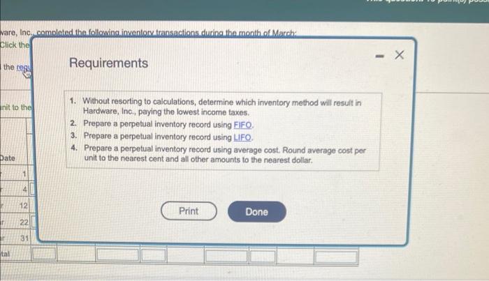Solved Hardware, inc., comploted the following invenlory | Chegg.com