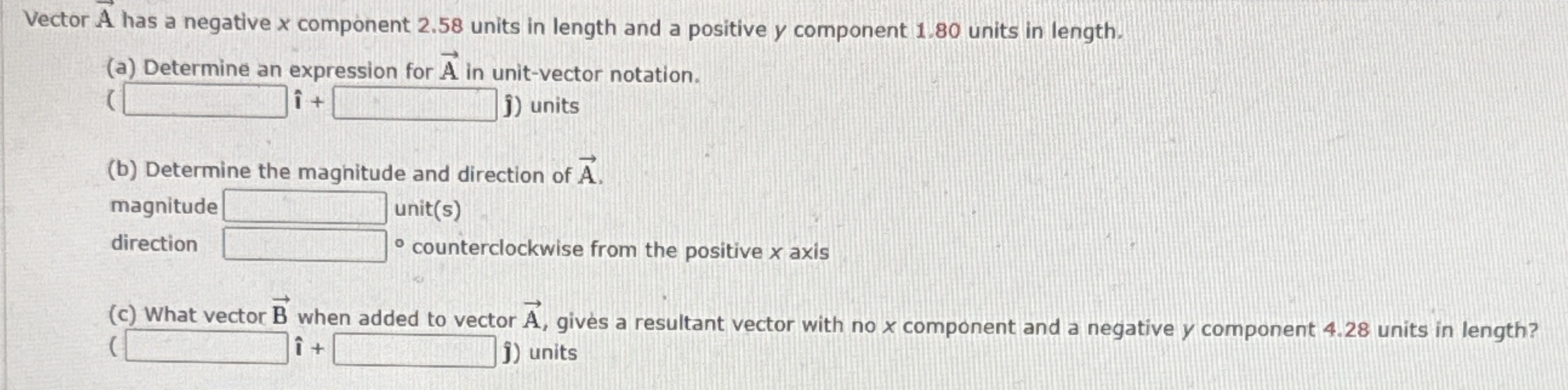 Solved Vector vec(A) ﻿has a negative x ﻿component 2.58 | Chegg.com