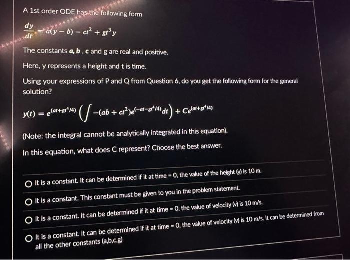 Solved A 1st order ODE has the following form dtdy=at2−by3 | Chegg.com