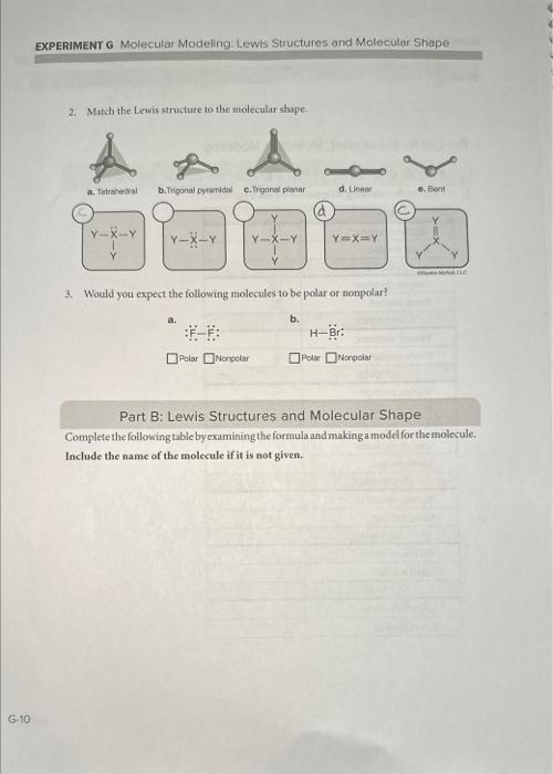 Solved EXPERIMENT G Molecular Modeling: Lewis Structures and | Chegg.com