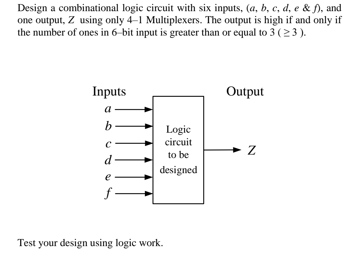 Solved Design a combinational logic circuit with six inputs, | Chegg.com