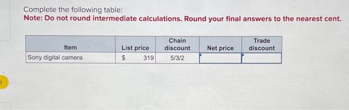 Complete the following table: Note: Do not round | Chegg.com